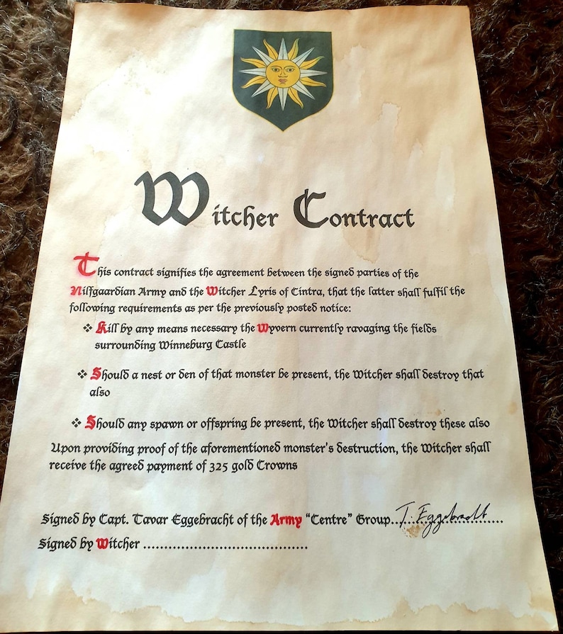 Personalised Witcher Contract | Etsy UK
