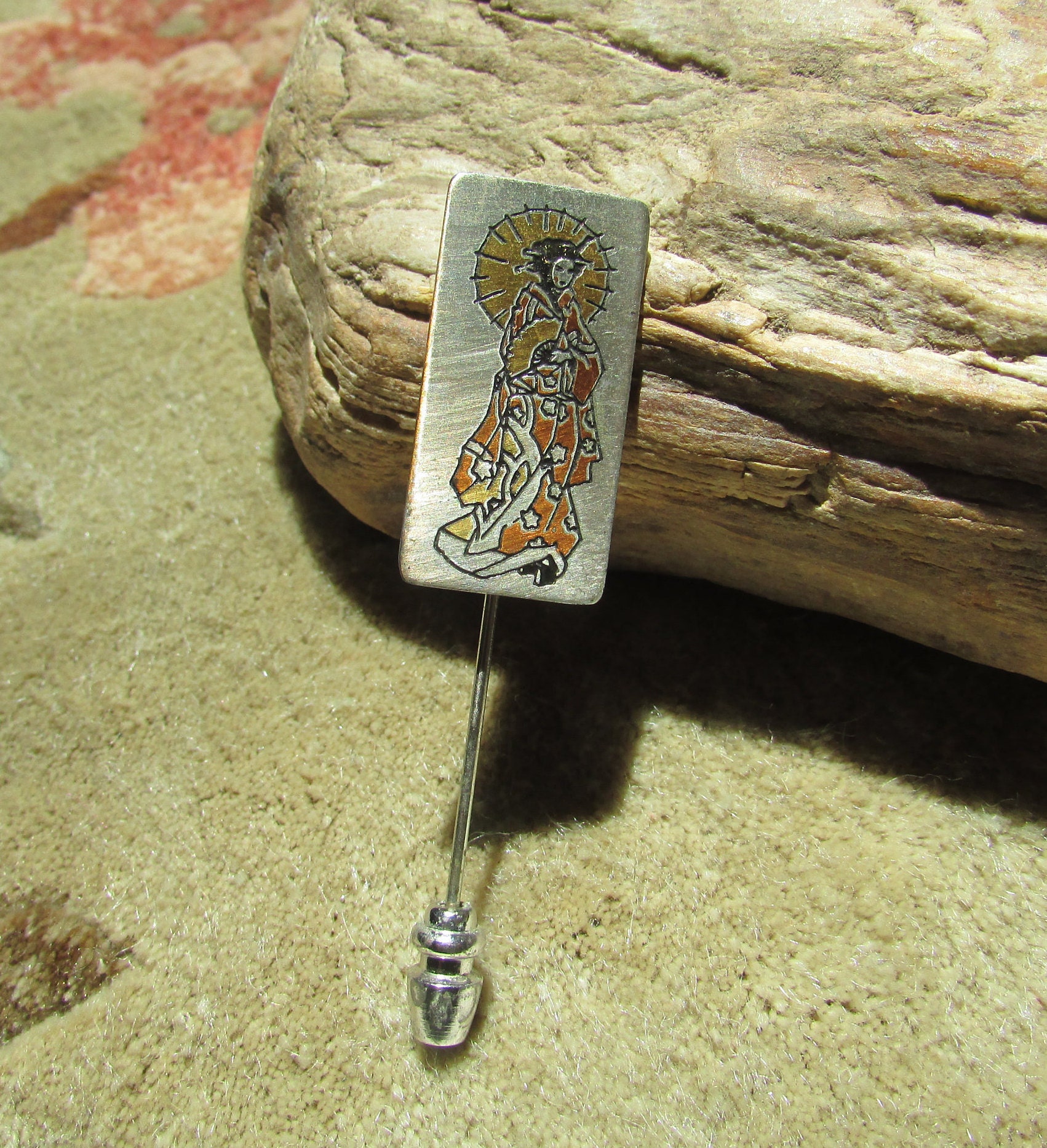 Laurie RARE Reed and Barton Damascene Stick Pin Brooch Asian Woman - Etsy