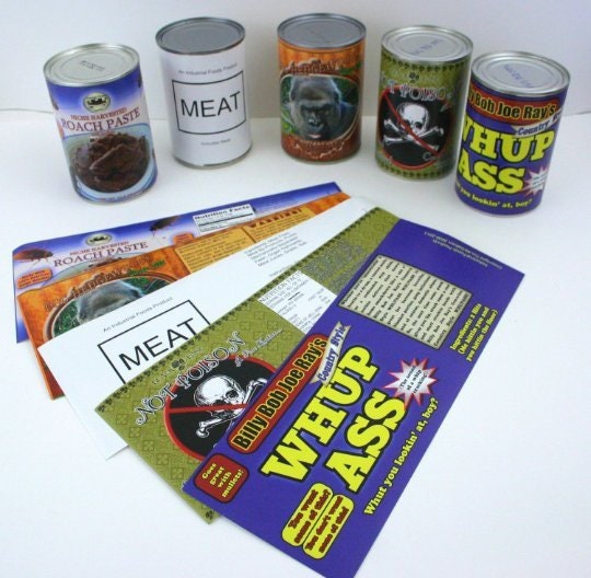 All 5 Fake Food Can Labels Roach Paste Whup Ass MEAT Mountain | Etsy