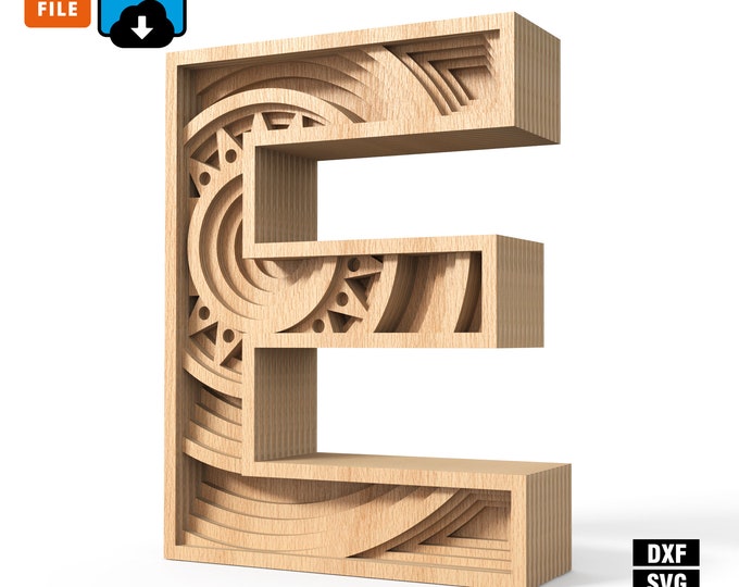 3D LETTER Laser Cutting Files for e Letter of the Alphabet With MANDALA ...