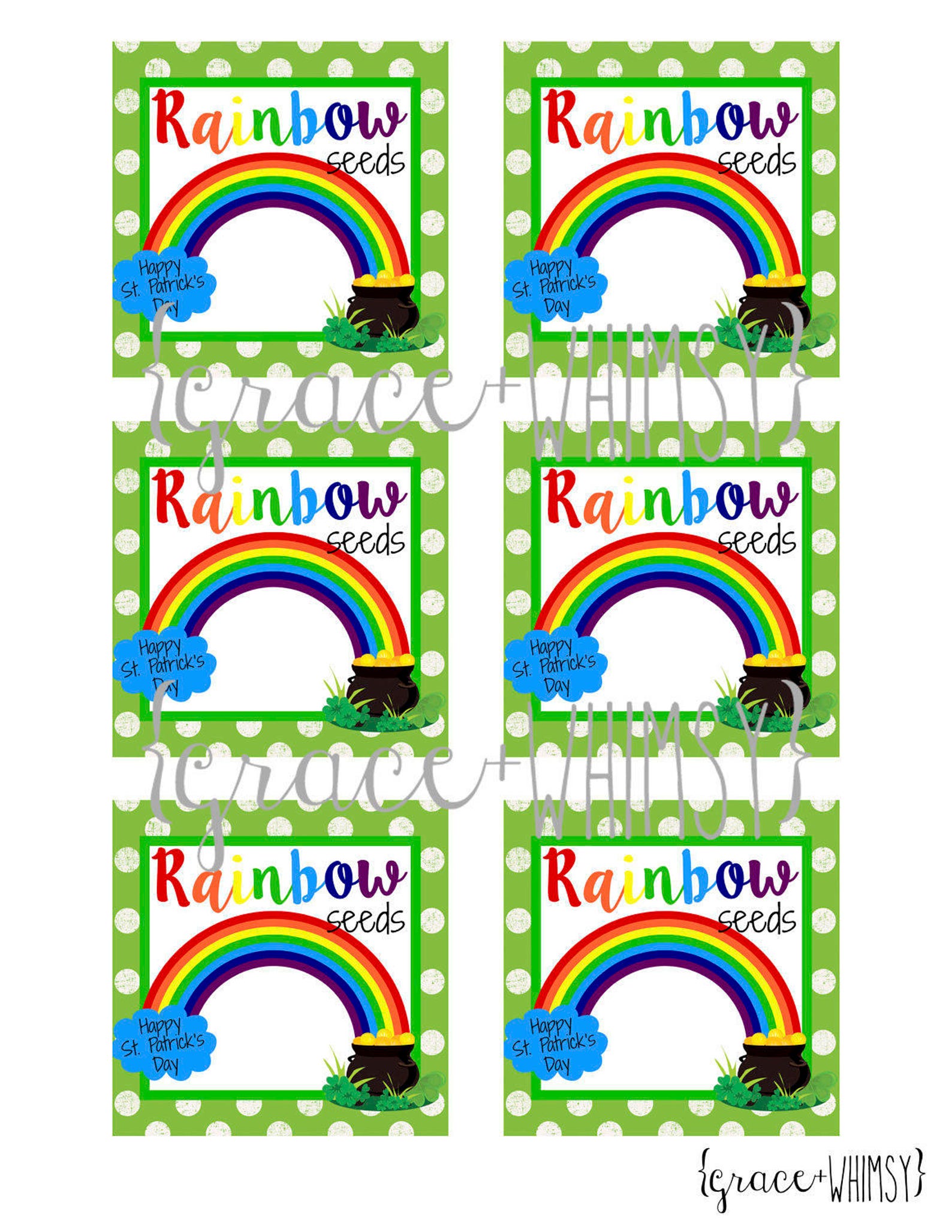 Rainbow Seeds St. Patrick's Day Treat Tag {digital / Printable} - Etsy