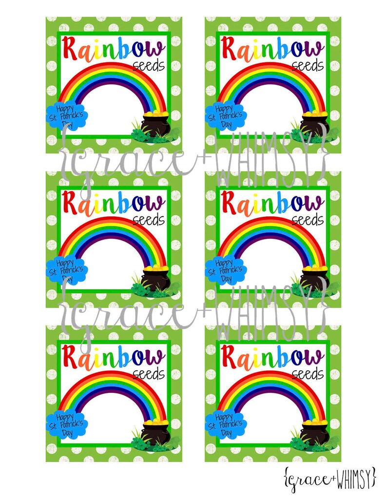 Rainbow Seeds St. Patrick's Day Treat Tag digital / Printable - Etsy