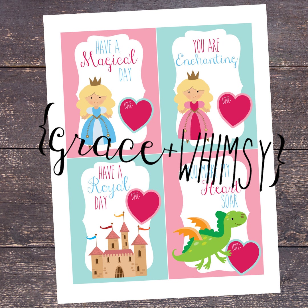 Princess Valentine Cards {digital, Printable} - Etsy