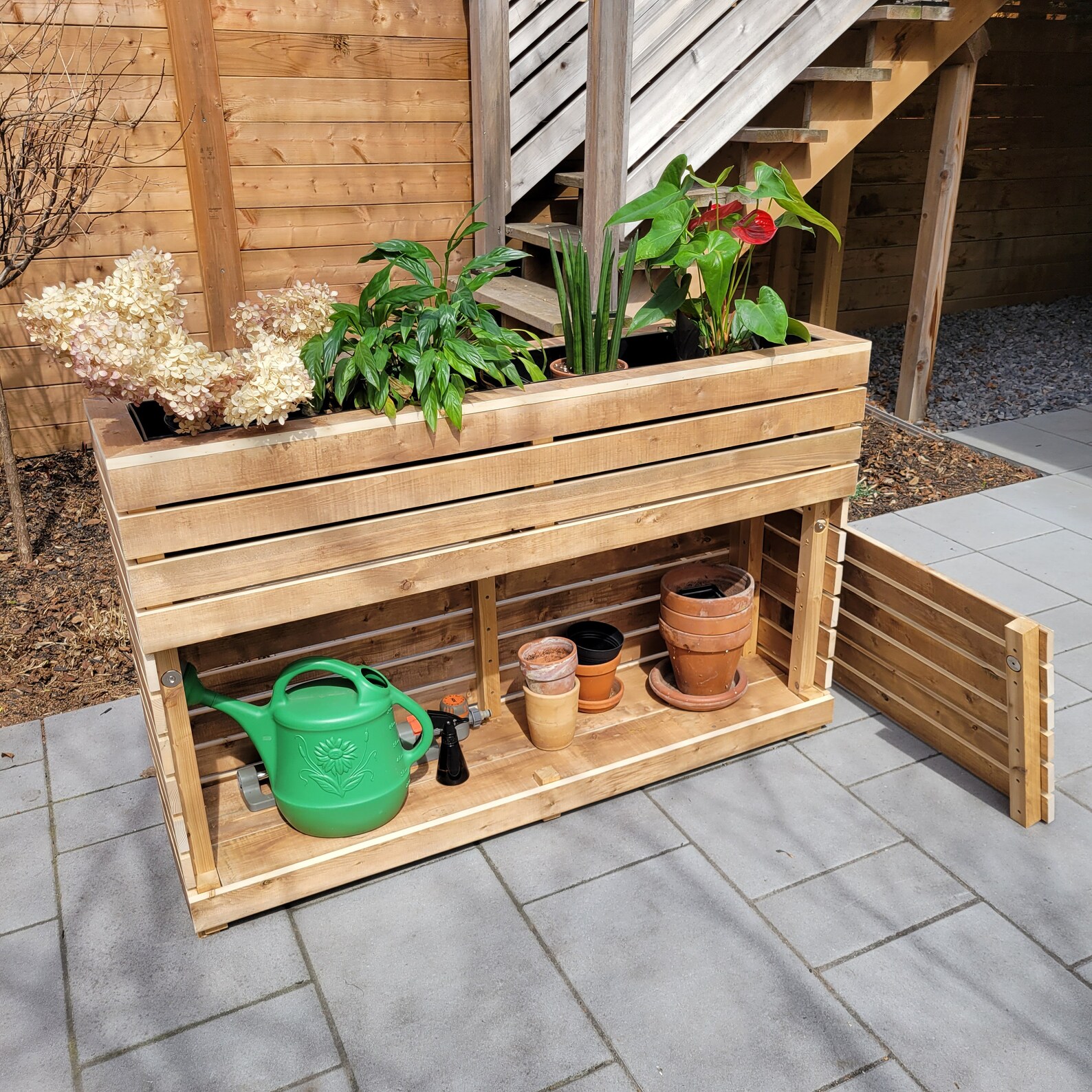 Planter Box With Hidden Storage | Modern Slatted Flower Box Planter ...