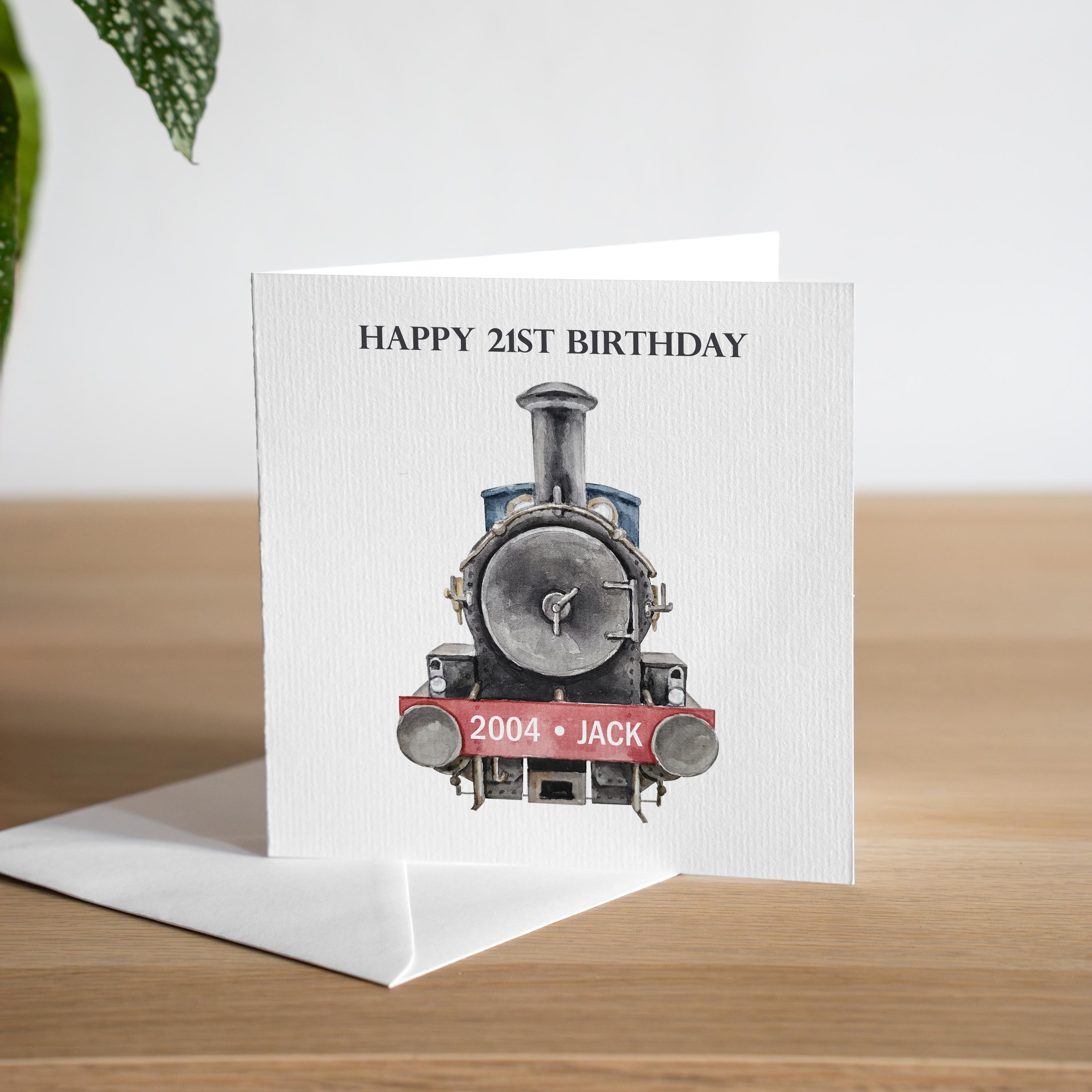 Personalised Train 21st Birthday Card - Locomotive Birthday Card ...
