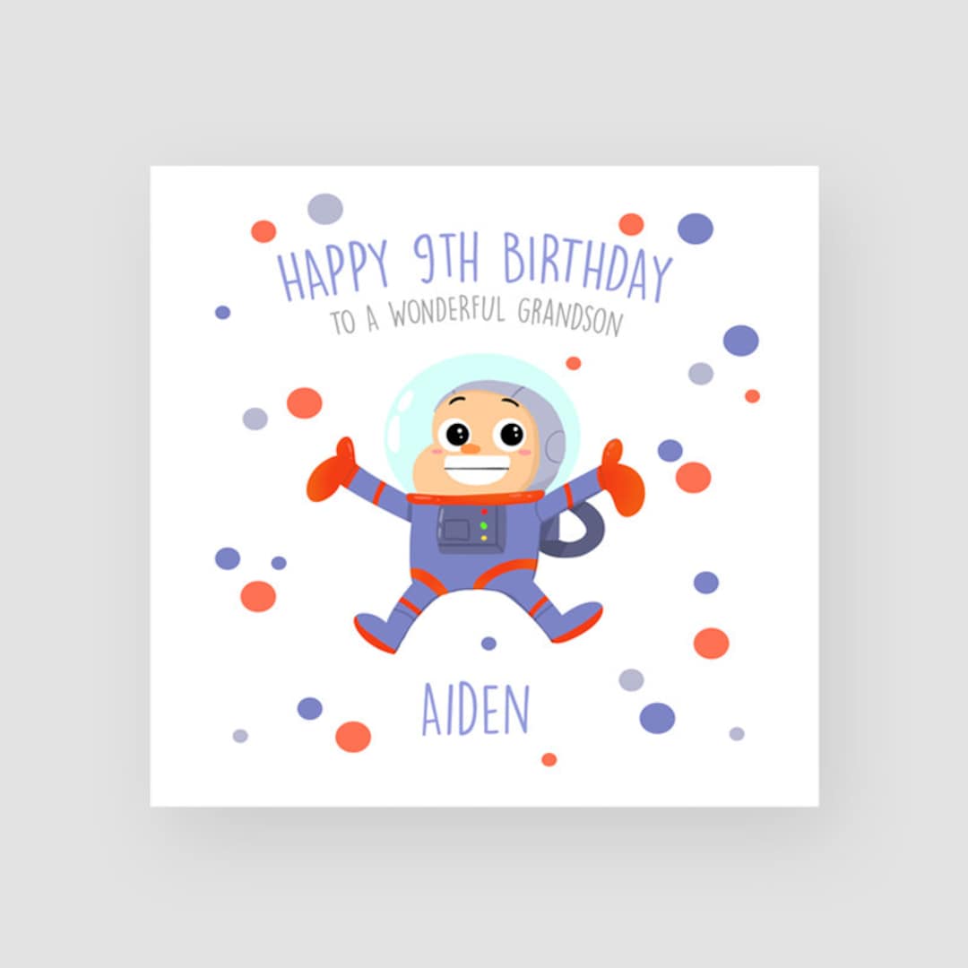 Personalised 9th Birthday Card for Boy - Spaceman 10th Birthday Card ...