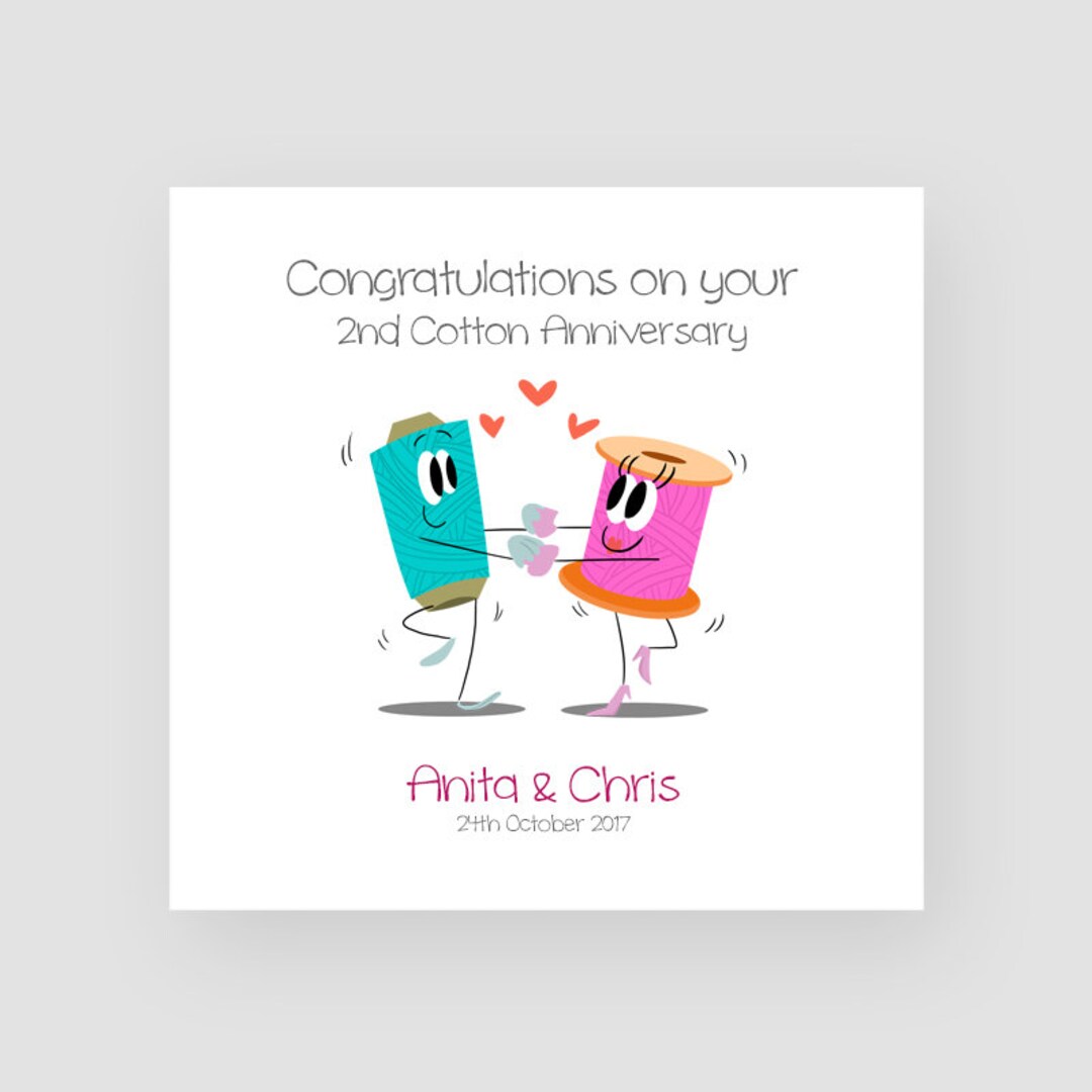 Personalised 2nd Wedding Anniversary Card Cotton Anniversary Card ...