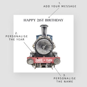 Personalised Train 21st Birthday Card - Locomotive Birthday Card ...