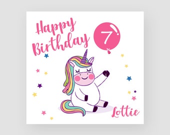 Girl 7th Birthday Card | Etsy