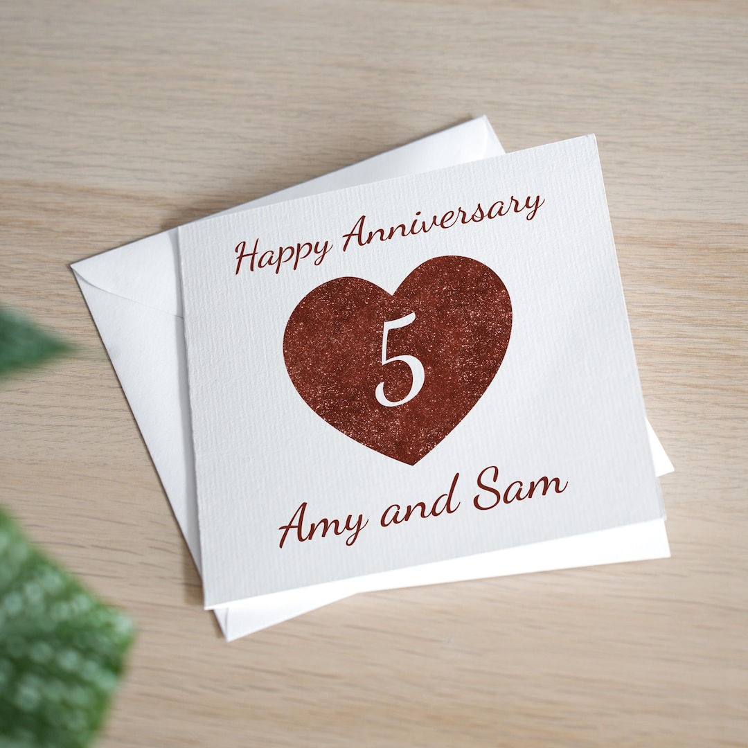 Personalised Wooden 5th Wedding Anniversary Card Handmade 5th ...