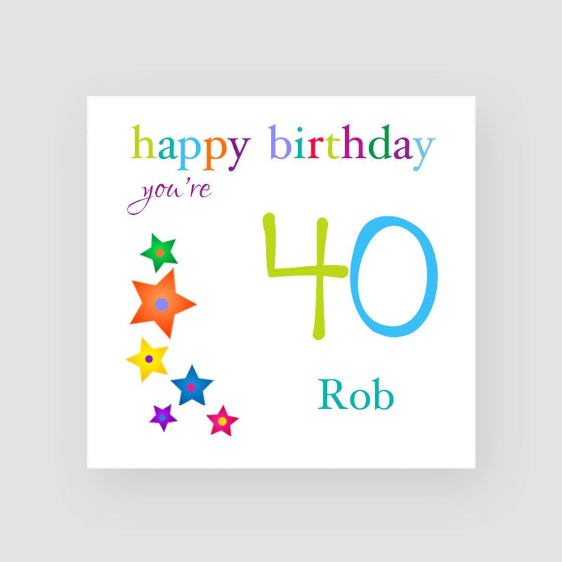 Personalised 40th Birthday Card for Him Multi Coloured Stars - Etsy UK