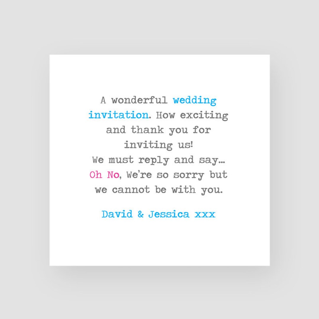 Personalised Wedding Card - With Regret - Wedding Day - RSVP Wedding ...