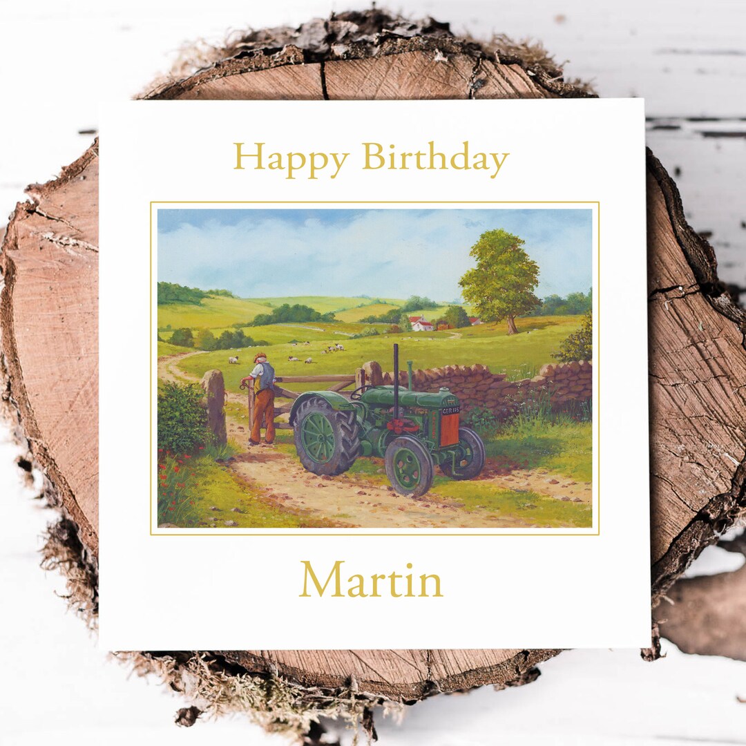 Personalised Birthday Card for Him - Vintage Tractor - Hand Painted ...
