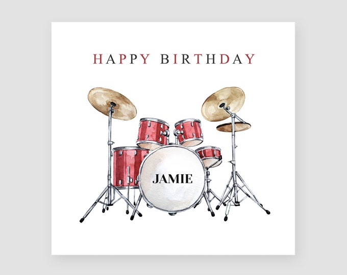 Personalised Age Drumming Birthday Card, Fun Drum Theme Card, Stick ...