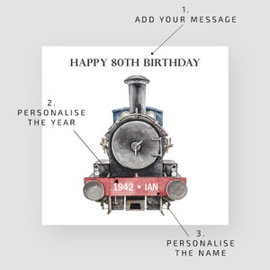 Personalised Train 80th Birthday Card - Locomotive Birthday Card ...