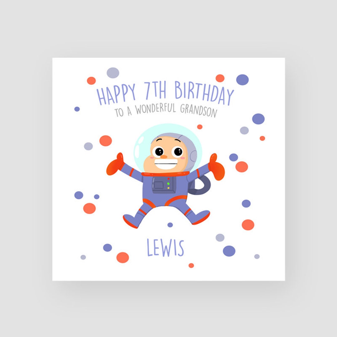 Personalised 7th Birthday Card for Boy - Spaceman 7th Birthday Card ...