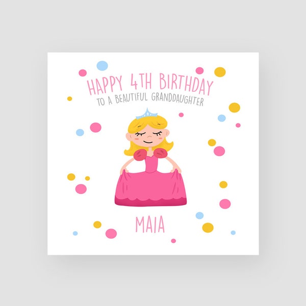 Personalised Princess 4th Birthday Card - Etsy