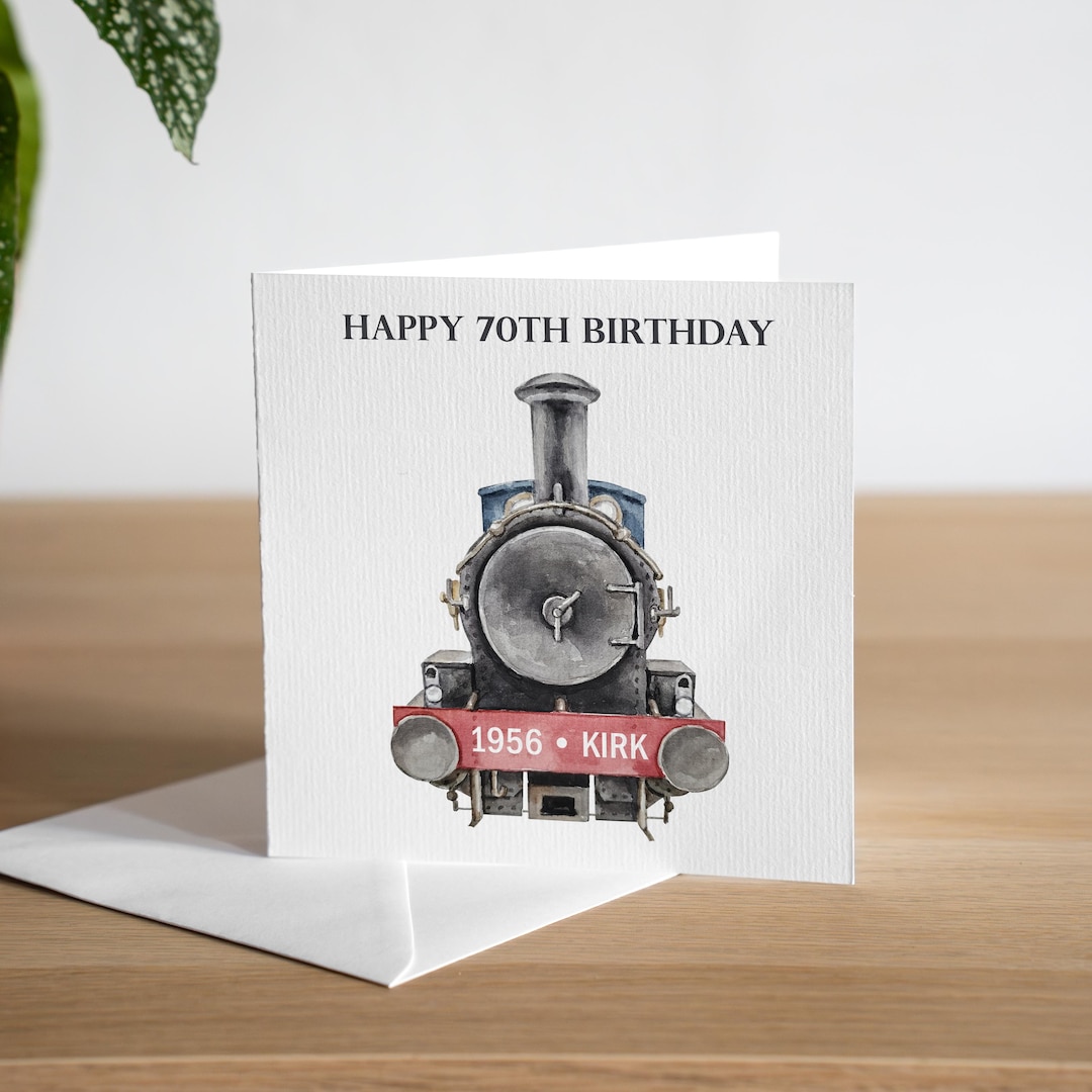 Personalised Train 70th Birthday Card - Locomotive Birthday Card ...