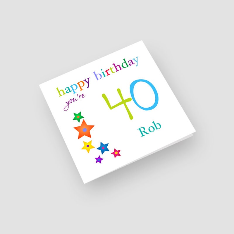 Personalised 40th Birthday Card for Him Multi Coloured Stars - Etsy UK