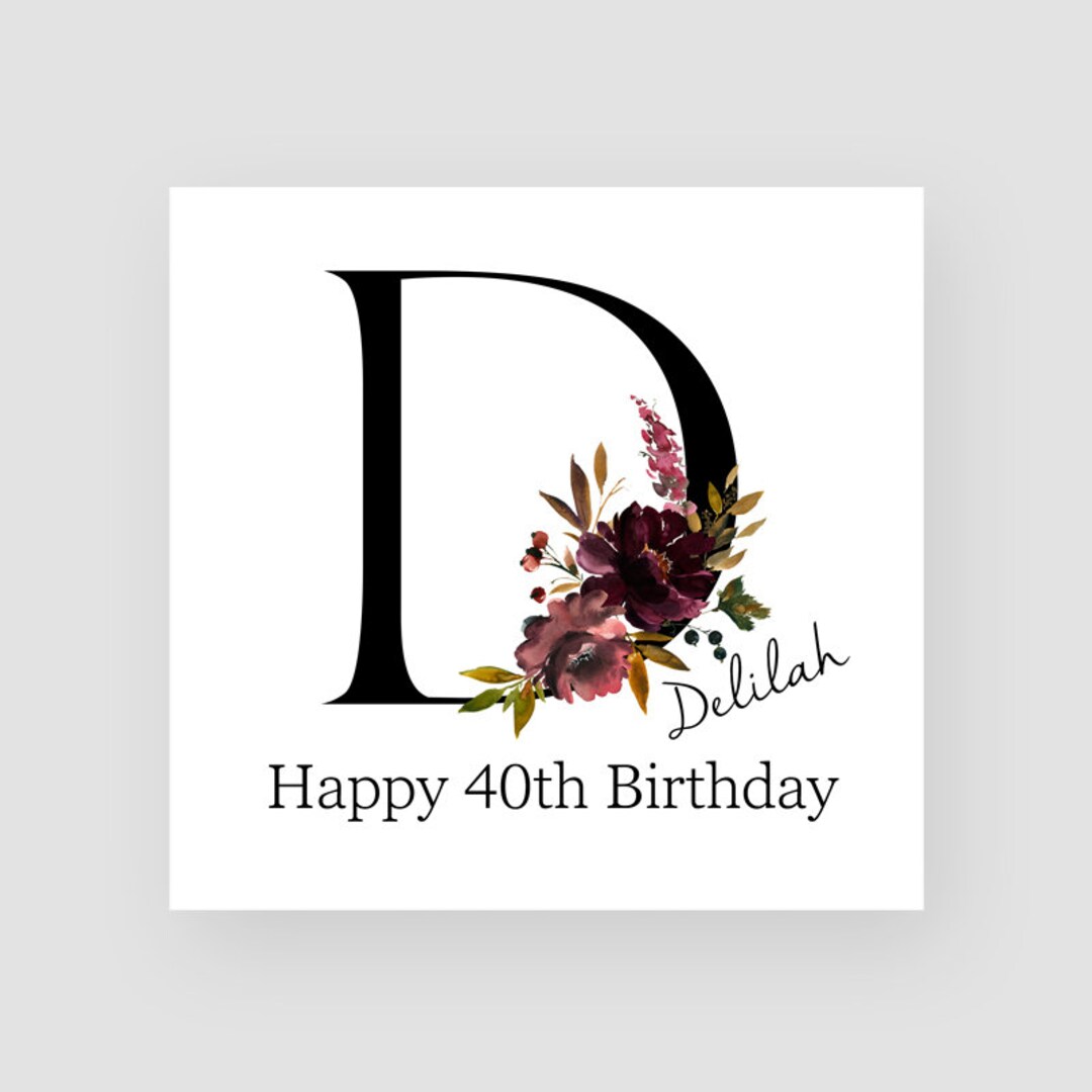 Personalised Letter D Birthday Card Floral Initial A-Z Birthday Card ...