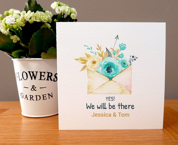 Personalised Wedding Card Acceptance Golden Letter RSVP | Etsy