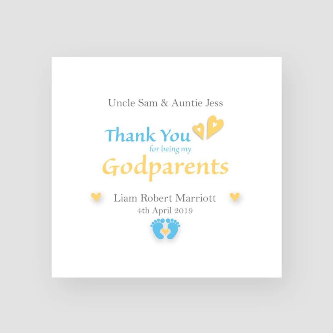 Personalised Thank You Godparents Card - Handmade Card for Godparents ...