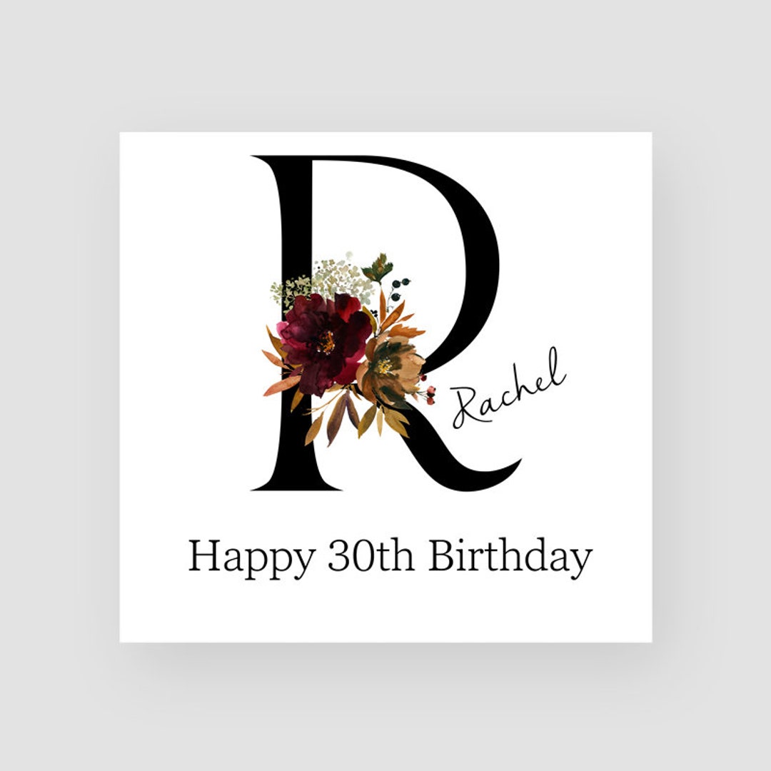 Personalised Letter R Birthday Card Floral Initial A-Z Birthday Card ...