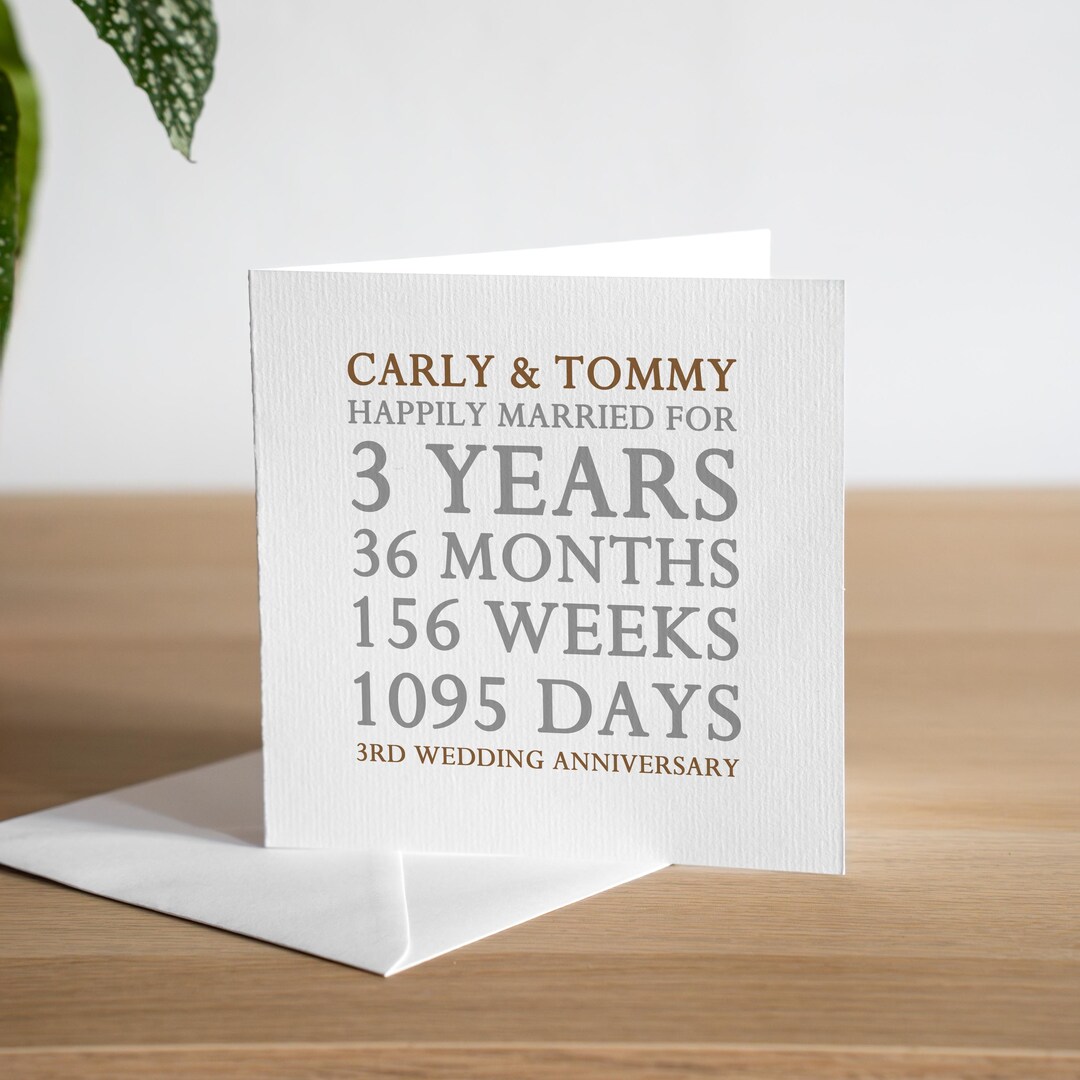 Personalised 3rd Wedding Anniversary Card Couple Leather Anniversary ...