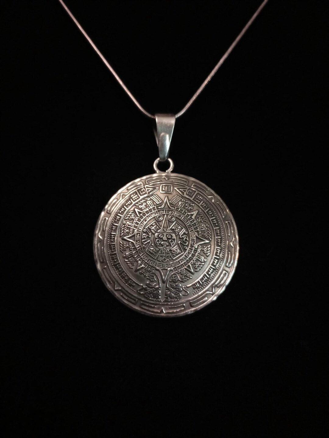 Vintage Taxco Mexico Sterling Silver Pendant Necklace Aztec Mayan ...