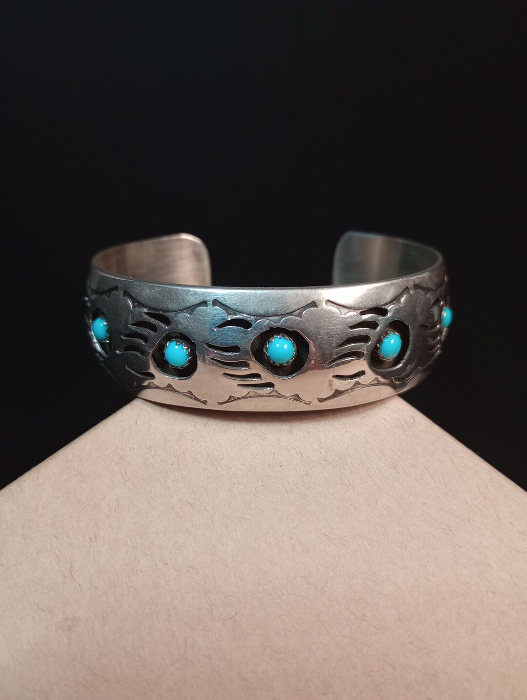 6.5 Inch Navajo Pearlene Spencer Sterling Silver & Turquoise Cuff ...