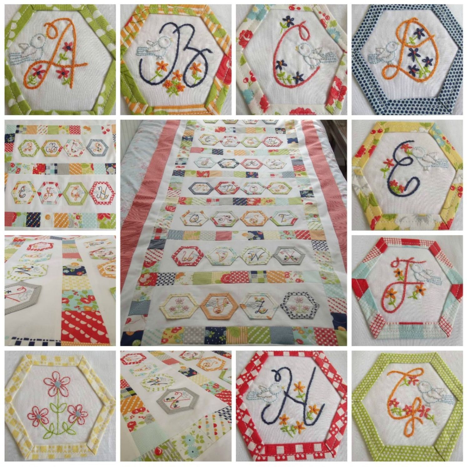 Alphabet Sampler Quilt & Embroidery Pattern - Includes Step by Step ...