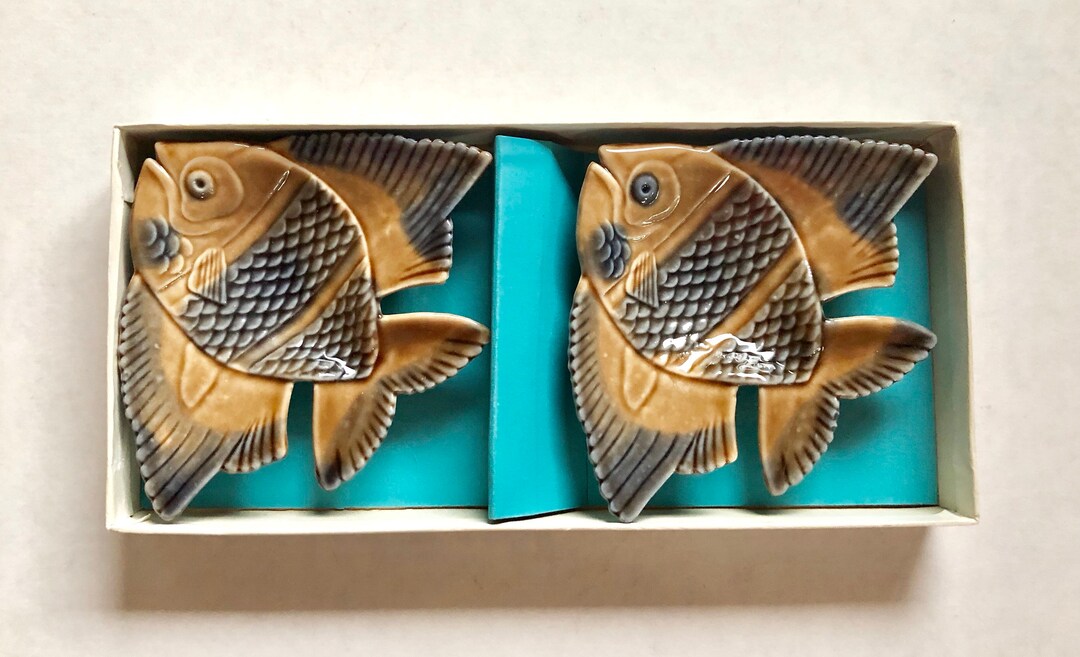 Vintage 1960s Wade Aqua Dishes Angel Fish Pin Ring Trays in Original ...