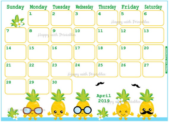 Calendar April 2019 April Planner Printable Cute Planner | Etsy