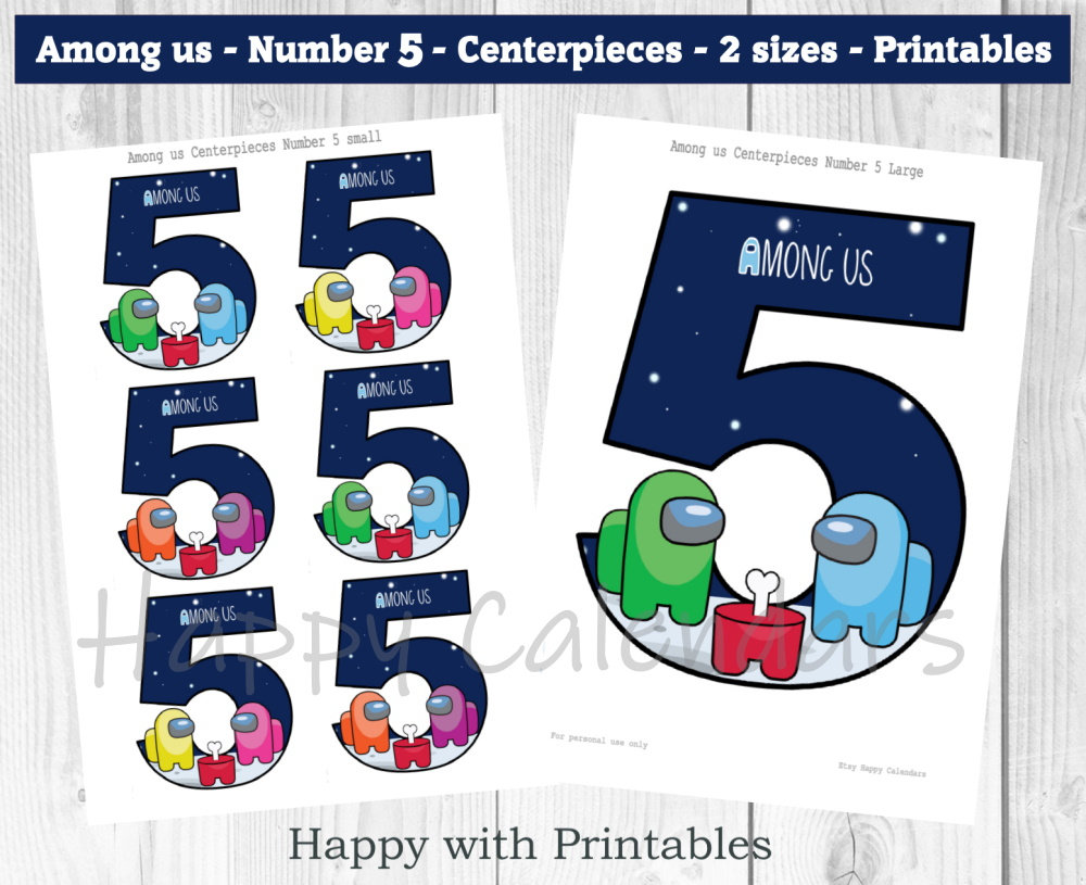 Among us Centerpieces Among us Number 5 toppers Among us | Etsy