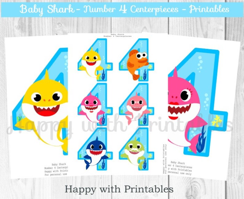 Baby Shark Number 4 Centerpieces Shark Number centerpieces | Etsy