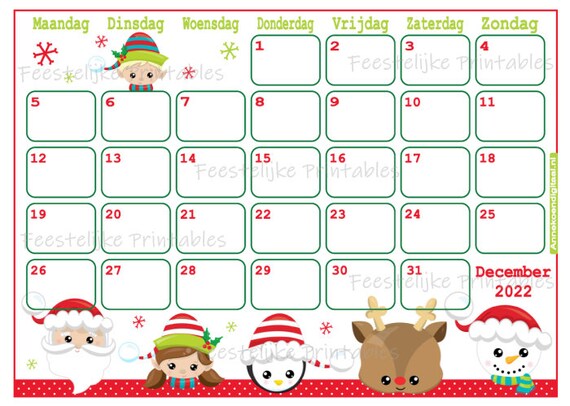 December 2022 Maandkalender Printable Nederlands Kalender in - Etsy