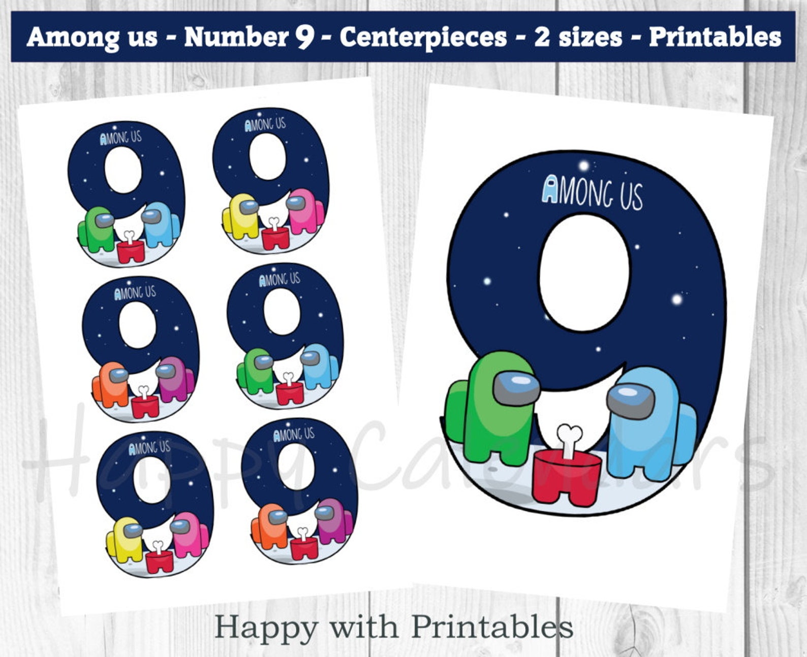 Among us Centerpieces Among us Number 9 toppers Among us | Etsy