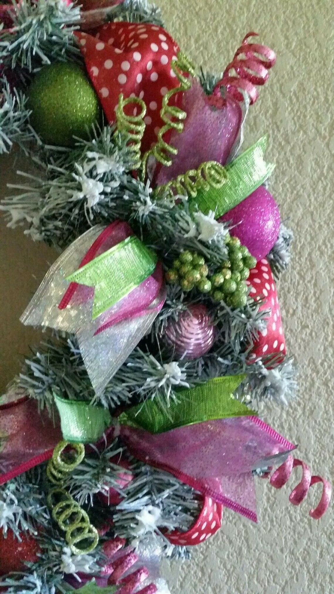 Bright Colors Christmas Wreath, Holly Jolly Wreath, Flocked Wreath ...