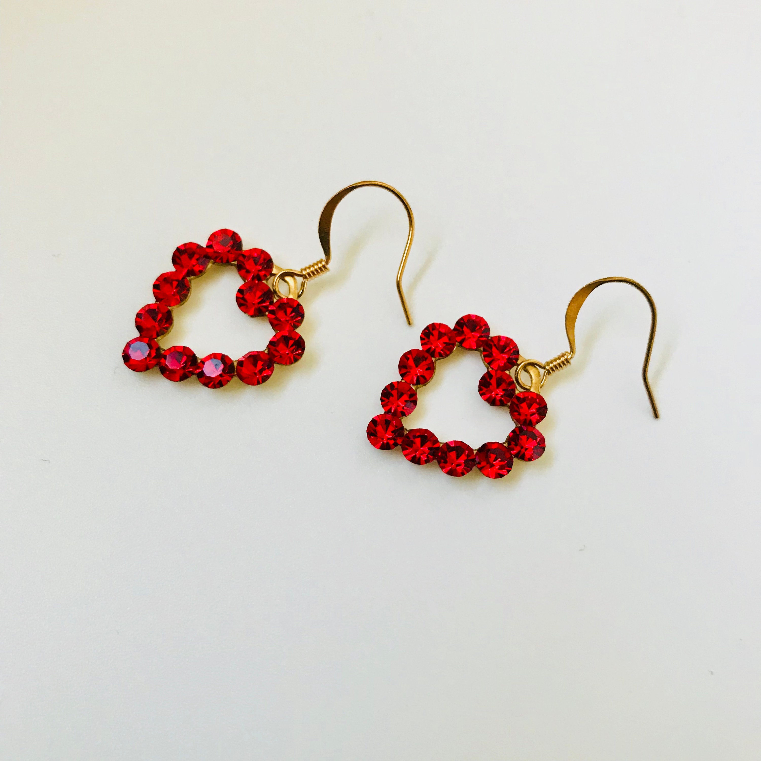 Red Swarovski Rhinestone Heart Earrings - Etsy