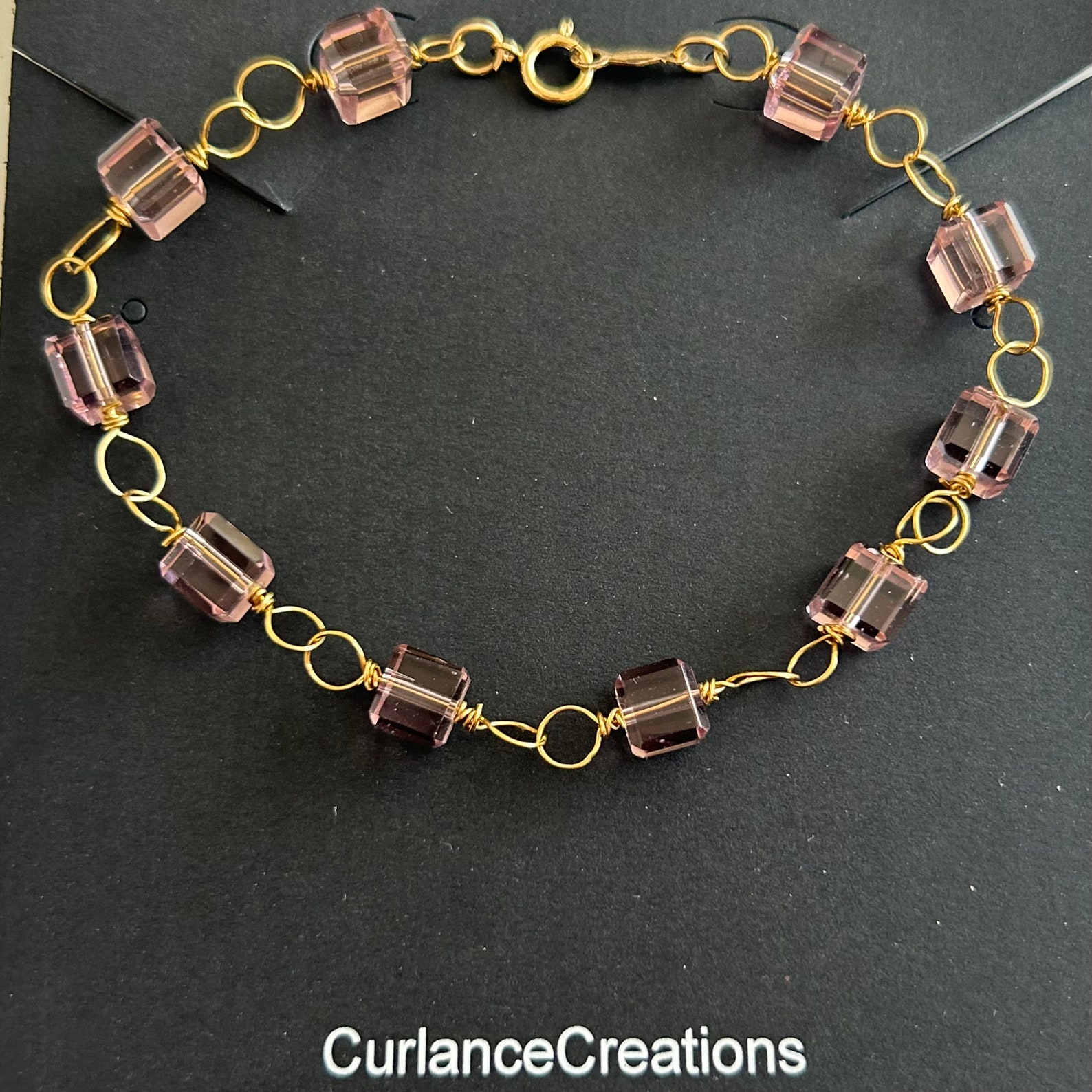 Amethyst Purple Color Crystal Cube Gold Wire Bracelet - Etsy