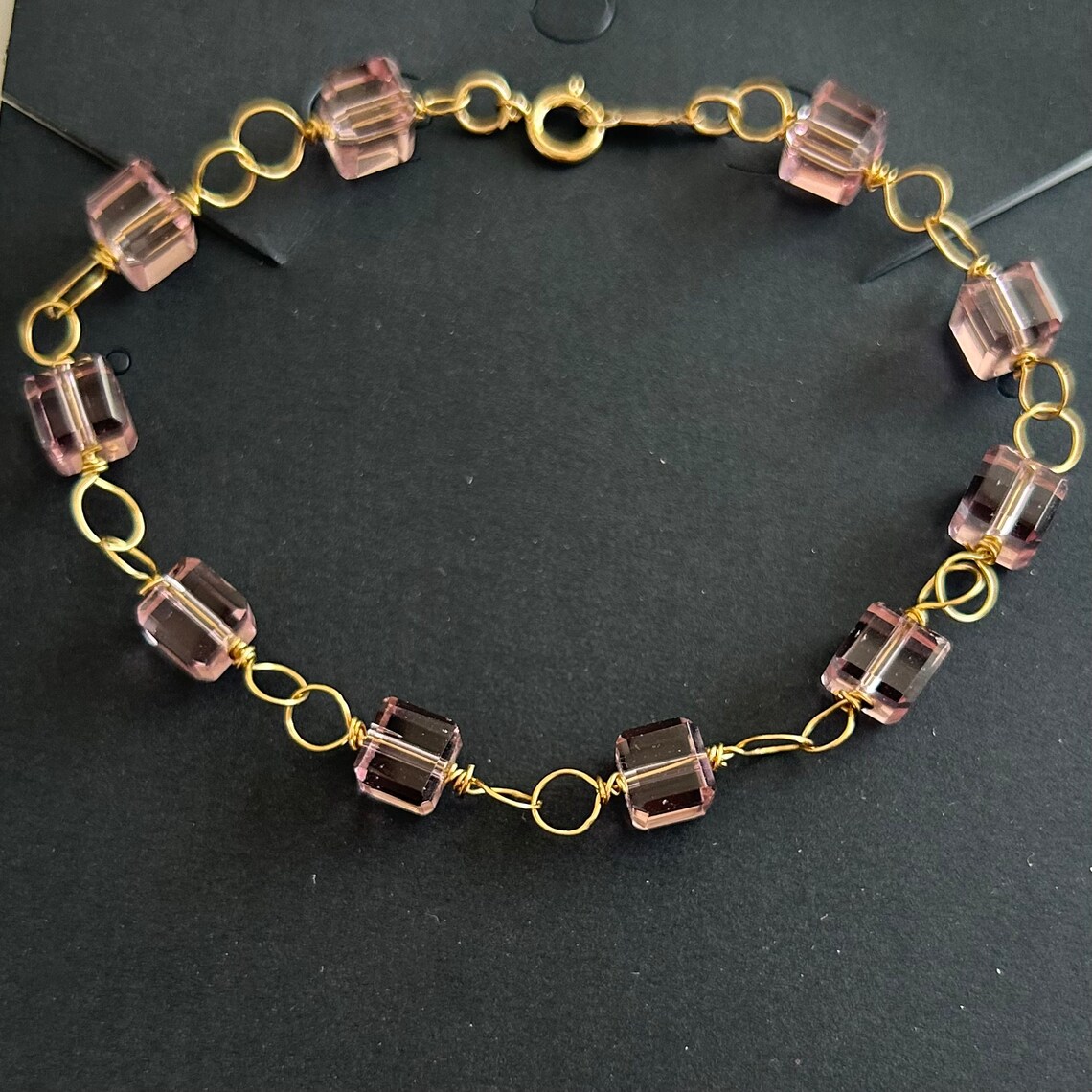 Amethyst Purple Color Crystal Cube Gold Wire Bracelet - Etsy