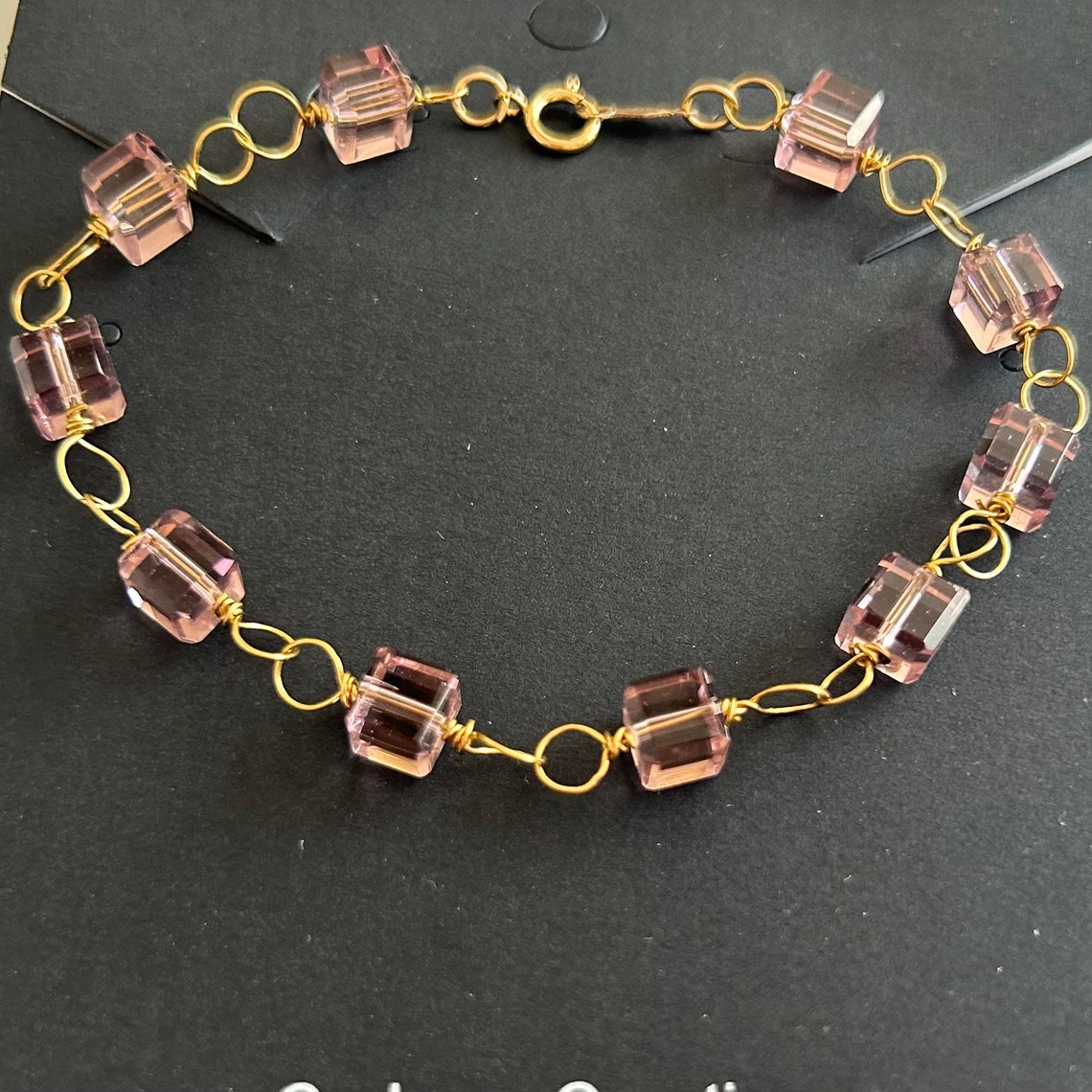 Amethyst Purple Color Crystal Cube Gold Wire Bracelet - Etsy