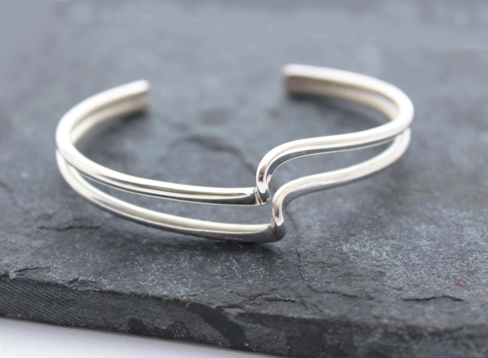 Double Wave Bracelet, Sterling Silver Cuff, Silver Twist Cuff, Silver ...