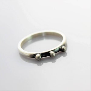 Slim Stacking Silver Stud Ring Oxidised Sterling Silver, Ball Ring, Modernist, Punk, Space Age ...