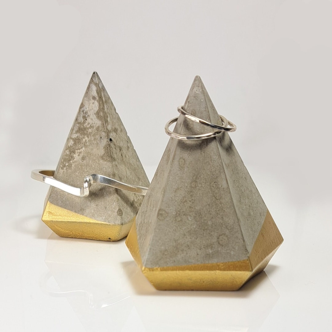 Concrete and Gold Ring Display Stand Diamond Pyramid Jewellery Display ...
