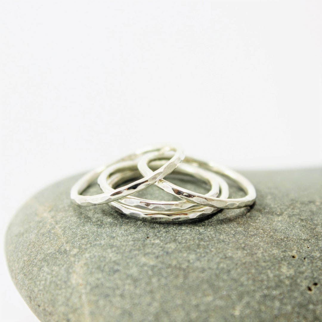 Thin Stacking Rings, Sterling Silver, Slim Stacking Rings, Hammered ...