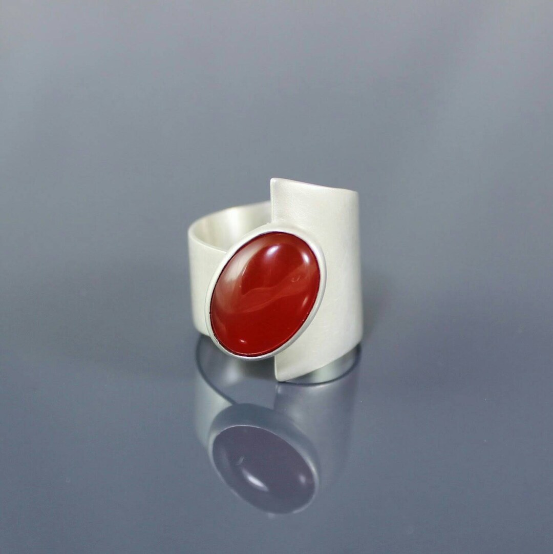 Red Modernist Ring, Statement Ring, Sterling Silver, Mid Century Ring ...