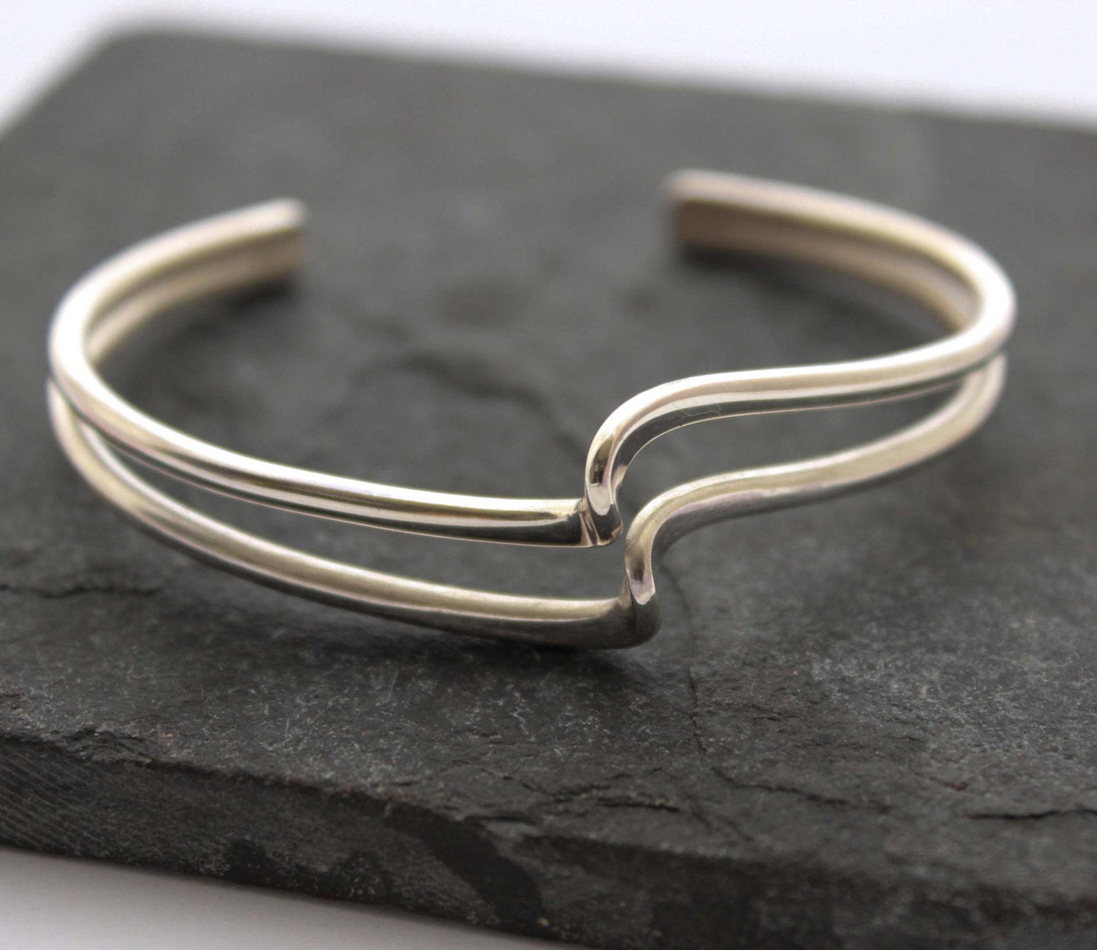Double Wave Bracelet, Sterling Silver Cuff, Silver Twist Cuff, Silver ...