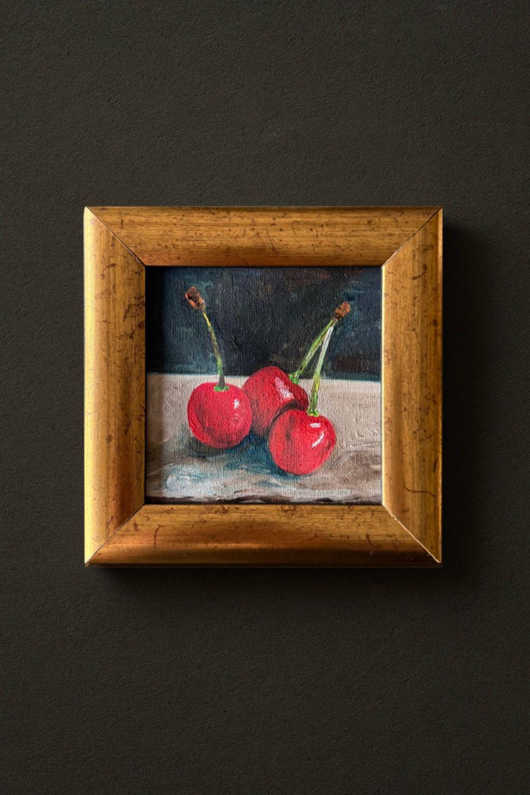 Cherry Oil Painting With Gold Frame - Handmade Fruit Still Life - Etsy