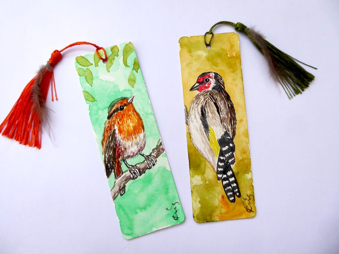 Original Watercolor Bookmarks of a Robin and a Great Spotted Woodpecker ...